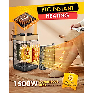 Space Heater, Fast Heat Electric Portable Heater 90°Oscillation, 1500W Small Space Heaters for Indoor Use, Overheat&Tip-Over Protection, Electric Heater Safe Ceramic Heater Fan for Bedroom Office Home