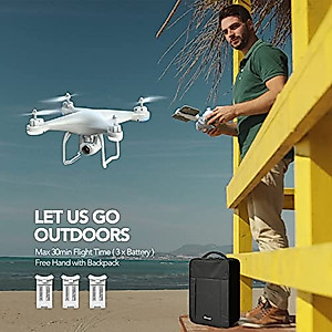 Potensic T25 Drone with Camera for Adults, 2K GPS FPV Camera Drone with Backpack, 3 Batteries, Auto Return Home, Follow Me, Waypoint Fly, Altitude Hold, 2022 Upgraded