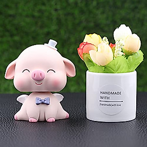 Lucky Piggy Toy Car Ornaments,Cute Pig Car Dashboard Decorations Bobble Shaking Head Pig Doll Desktop Toy Dolls,Car Interior Accessories,Perfect for Dashboard, Home, Kitchen, Office Decorations