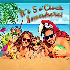 It's 5 O'clock Somewhere Backdrop Parrot Pattern Summer Tropical Sea Beach Photo Booth Backdrop Background Banner for Summer Tropical Luau Hawaiian Aloha Party Decoration Supplies, 71 x 43 Inch