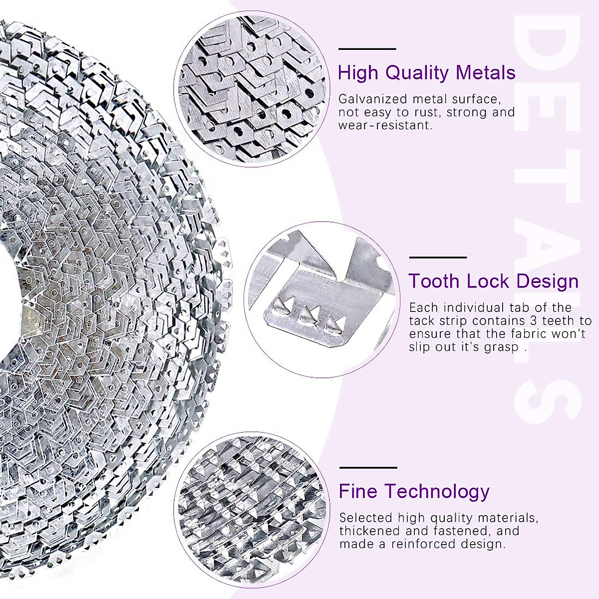 Swpeet 65 Feet Flexible Metal Tack Strip Three-Tooth Upholstery Curve Ease Grip for Furniture, Chairs, Sofa Finish Edges on Curved Arms, Wingback or Arched Portion of Chairs