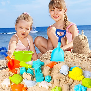 TOY Life 30 Pcs Beach Sand Box Toys for Kids Toddlers 3 6 8 12, Sand Castle Kit Toys for Beach, Sandbox Toys, Sand Castle Molds, Travel Beach Toy Set, Sand Bucket and 2 Shovel for Kids with Mesh Bag