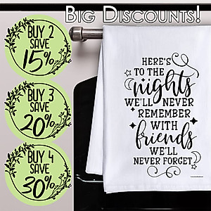 Here's To The Nights We'll Never Remember With Friends We'll Never Forget - Funny Kitchen Tea Towels - Decorative Dish with Sayings, Housewarming Gifts Multi-Use Cute for Women and Moms