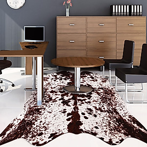 SVATOUCH Premium Cowhide Rug 4.6 x 5.2 Feet,Western Decor Faux Cowhide Rug,Thickened Cow Print Rug,Cow Rug for Bedroom Living Room Home Office Decor