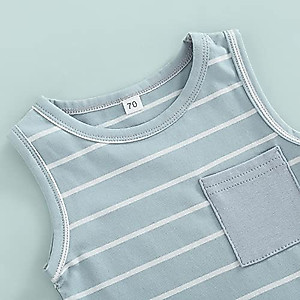 Baby Boy Summer Clothes Striped Tank Tops Sleeveless T-Shirt and Solid Shorts Outfit Cute Infant Clothing (Blue , 12-18 Months )