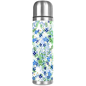 Stainless Steel Leather Vacuum Insulated Mug Flower Thermos Water Bottle for Hot and Cold Drinks Kids Adults 16 Oz