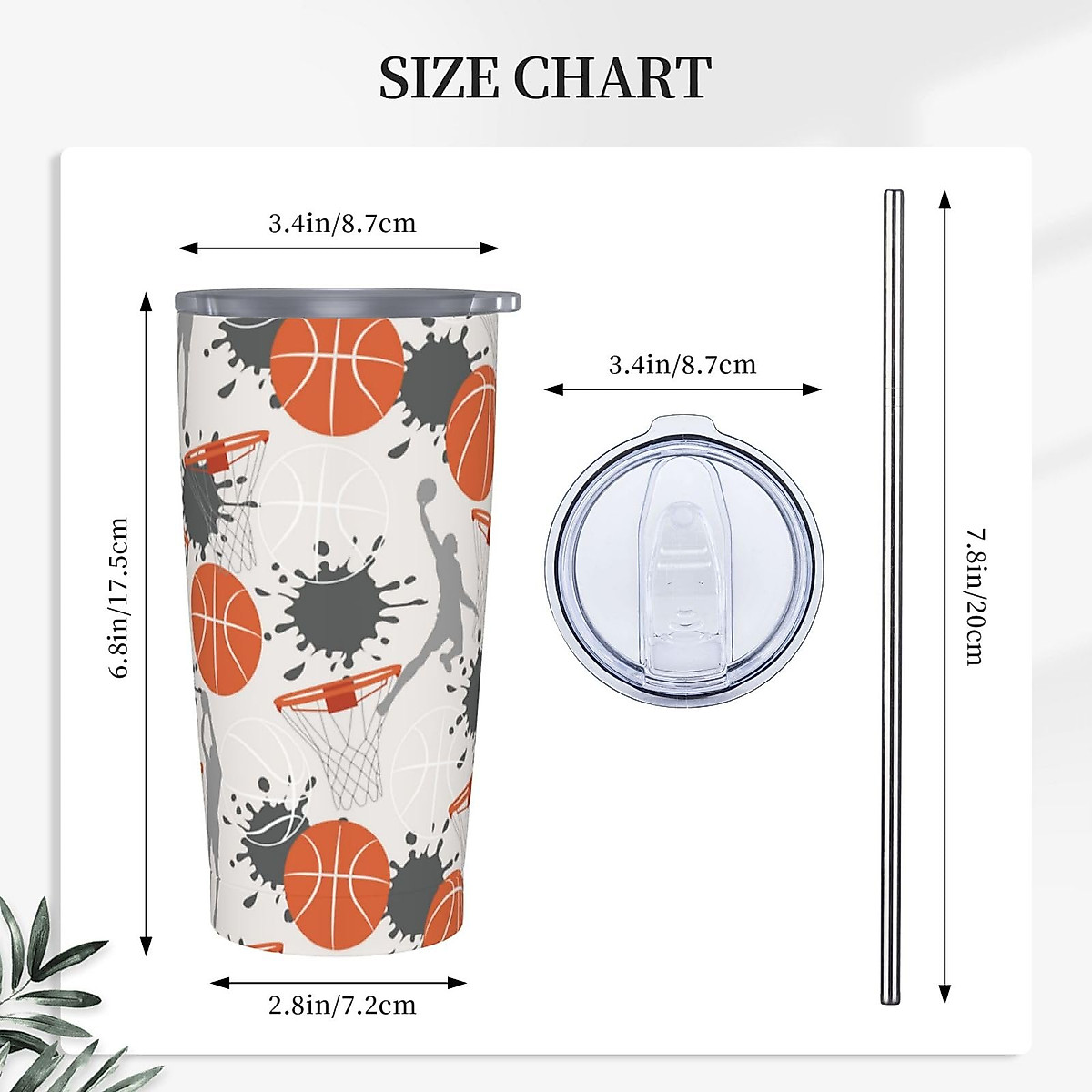 JASROTAO Basketball Game Tumbler, Sports 20oz Stainless Steel Insulated Travel Tumbler,Travel Coffee Mug with Lid and Straw Cups Gifts for Women Men