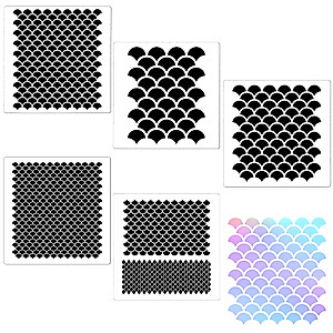 Chinco 5 Pieces Mermaid Scale Stencil, Mermaid Makeup Stencil Reusable Fish Scale Template Large Plastic Scale Wall Stencil for Painting on Face Body (6 x 6 Inch)