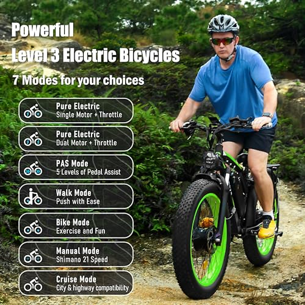 Dakeya Da06 Electric Bike for Adults,Dual Motor Ebike AWD 2000W,21-Speed 35MPH Mountain Snow Ebike with Removable 52V 23AH Battery,26" x 4.0 Fat Tire E-Bike with High-Capacity Cycling Pannier Bag