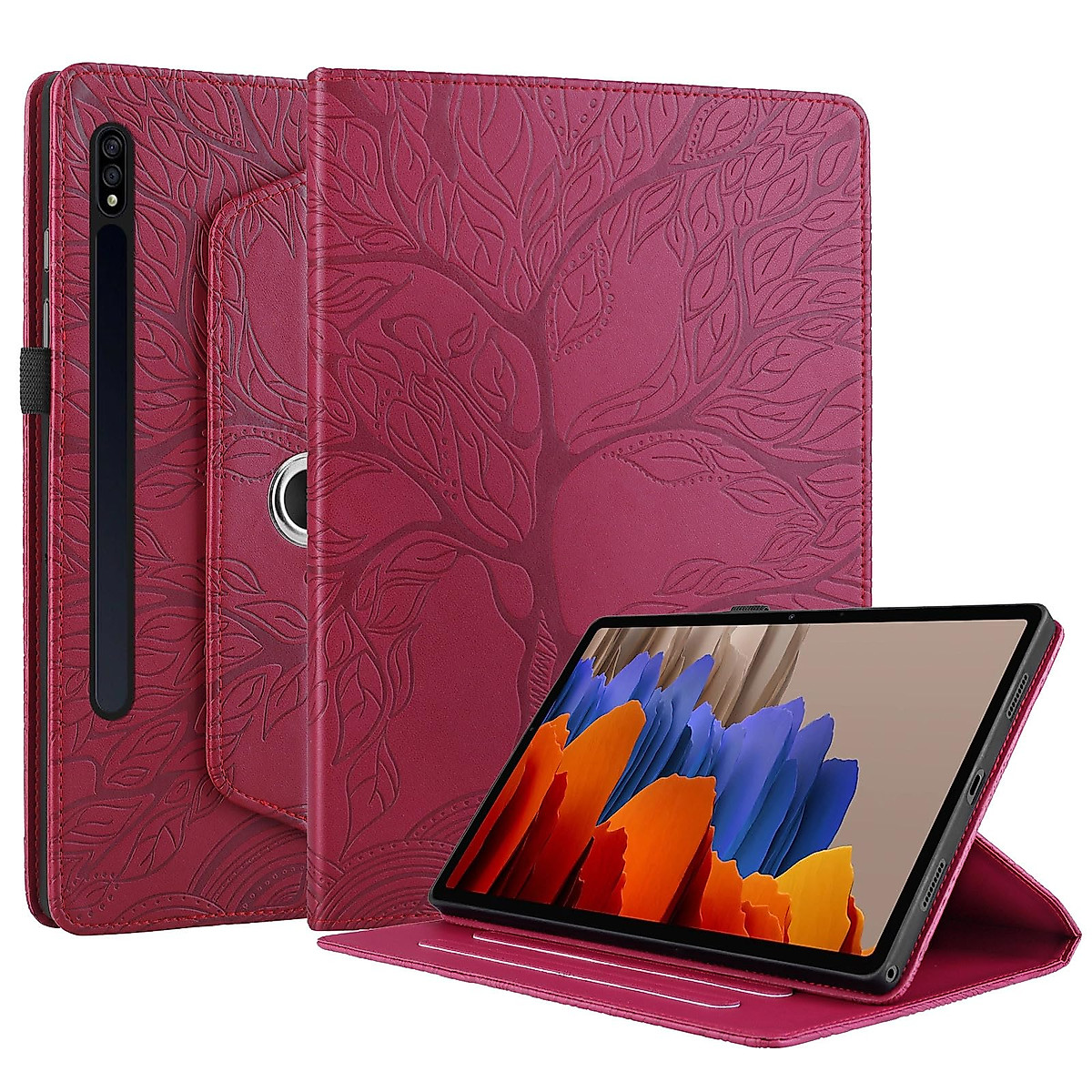 SLLMYYX 360 Degree Rotating Tablet Case Compatible with Samsung Galaxy Tab S9 11.0 Inch SM-X710 2023 Release, Life Tree Slim Folio Stand Cover (Red)