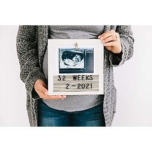 Pearhead Classic Wooden Letterboard, Baby Keepsake Clip Photo Frame, Wooden