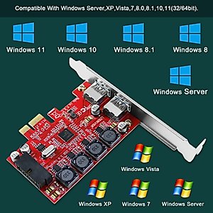 LTERIVER PCIE to 1X 19Pin USB 3.0 Header and 2X USB-A Ports, PCIE USB 3.0 5Gbps Expansion Card for Windows 11, 10, 8.1, 7, XP (32/64), Built Smart Power Control Technology (PCE-IN2EX2)