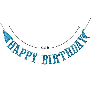 Shark Happy Birthday Banner and Shark Garlands, Ocean Beach Under The Sea Theme Party, Shark Party Supplies (Blue)