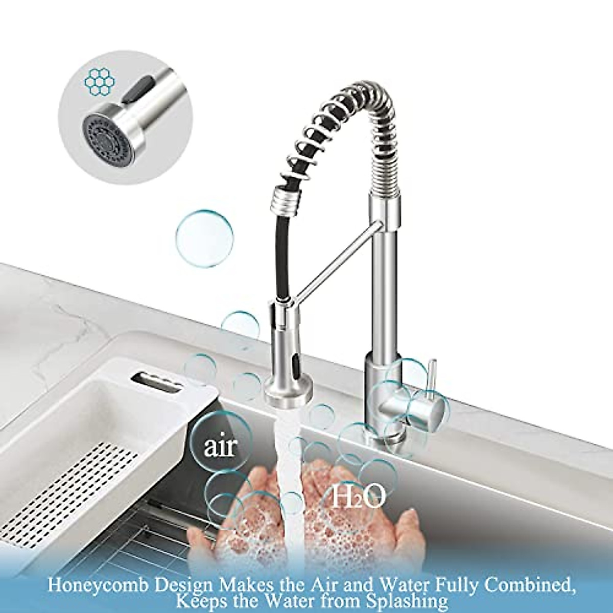 SAMRI Kitchen Faucets, Kitchen Sink Faucets with Pull Down Sprayer, Single Handle Spring Stainless Steel Brushed Nickel Faucet for Kitchen Sink 3 Hole, Modern Kitchen Faucet for RV Bar Farmhouse