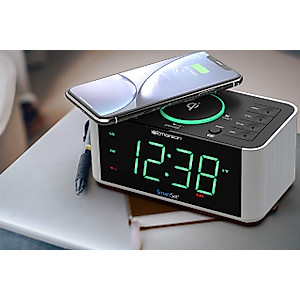 Emerson Smartset Dual Alarm Clock Radio and QI Wireless Phone Charger with Bluetooth, All Qi Compatible Phones, ER100202