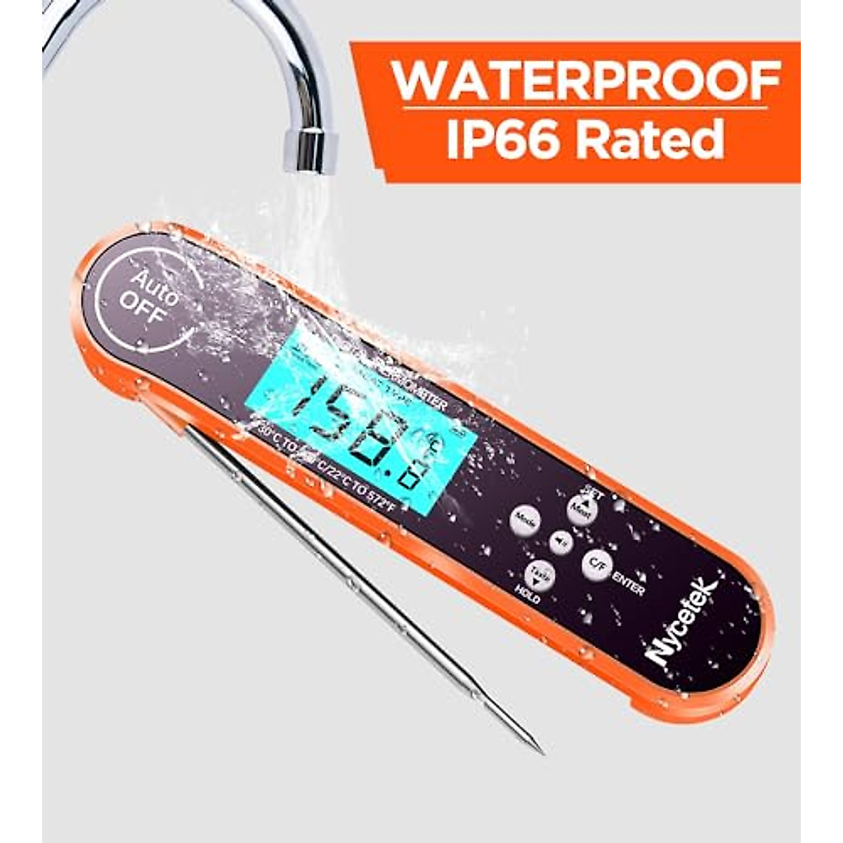 Nycetek Digital Cooking Thermometer, Accurate & Waterproof Instant Read Meat Thermometer with Backlit, Calibration, Probe, Food Thermometer for Kitchen, Grilling, Candy, BBQ, Oil Fry, Baking and More