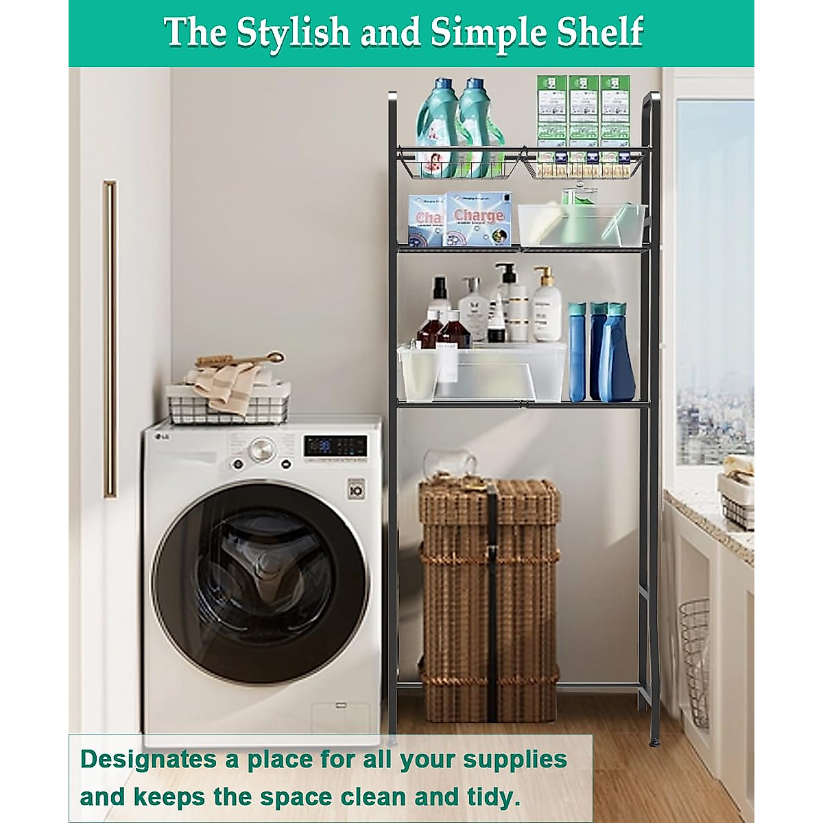 Khordin Over The Toilet Storage Shelf for Bathroom, 3-Tier Above Toilet Rack Bathroom Organizer with Adjustable Shelves and Hanging Hooks, Easy to Assemble & Space Saving, Black