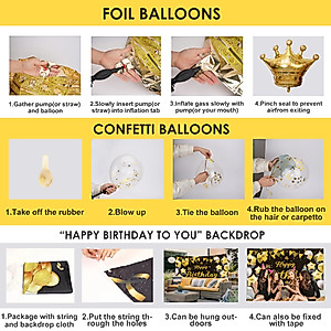 KATBUU Gold and Black Birthday Decorations - with Happy Birthday Banner, Gold and Black Balloons Arch Garland for Mens Women Girls Sweet 16th 21st 30th 40th 50th Birthday Party Decor Supplies