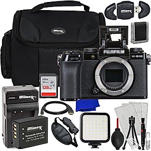 Ultimaxx Essential FUJIFILM X-S10 Mirrorless Camera Bundle (Black - Body Only) - Includes: 128GB Ultra Memory Card, 1x Replacement Battery, Ultra-Bright LED Light Kit w/Bracket & More (22pc Bundle)