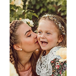 SWEETV Flower Girl Headpiece Pearl Gold Wedding Hair Accessories for Girls Flowers Headband Tiara for Birthday,party