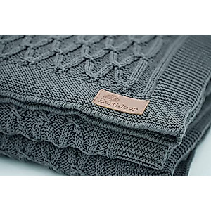 Knit Throw Blanket 60 x 50 inches | 100% Organic Cotton – GOTS Certified | Couch and Bed Throw Blankets | Knitted Throws | Adult Cable Knit (60 x 50 in, Charcoal)