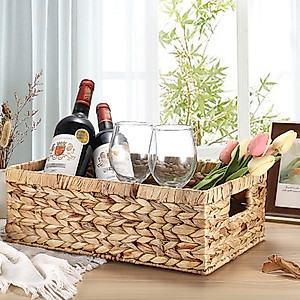 GUSHBIN Woven Open Storage Bins Large Wicker Shelf Basket with Built-in Handles Natural Water Hyacinth Storage Baskets for Toiletries Books Fruits Organizing,15 x 10.2 x 5 inches