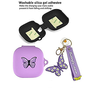 Case for Beats Fit Pro with Wristlet Keychain, Cute Cartoon Butterfly Charm Soft Silicone Charging Case with Wrist Strap Anti-Lost Cover for Beats Fit Pro X 2021/2022, Gift for Women Girl (Purple)