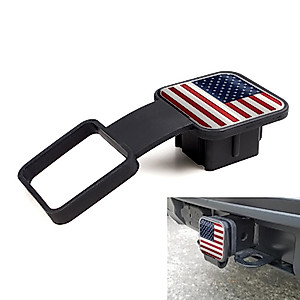 Fogfar 1 PC Square Tow Hitch Dust Plug, 3.14" x 3.14" x 1.96" American Flag Pattern Tow Tube Square Cover, Trailer Receive Tube Plug, Fits 2" x 2" Receiver Tube (Red)