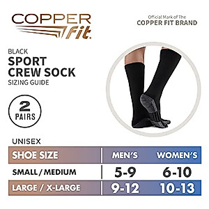 Copper Fit unisex adult Crew Sport - 2 Pack Running Socks, Black, Large-X-Large US