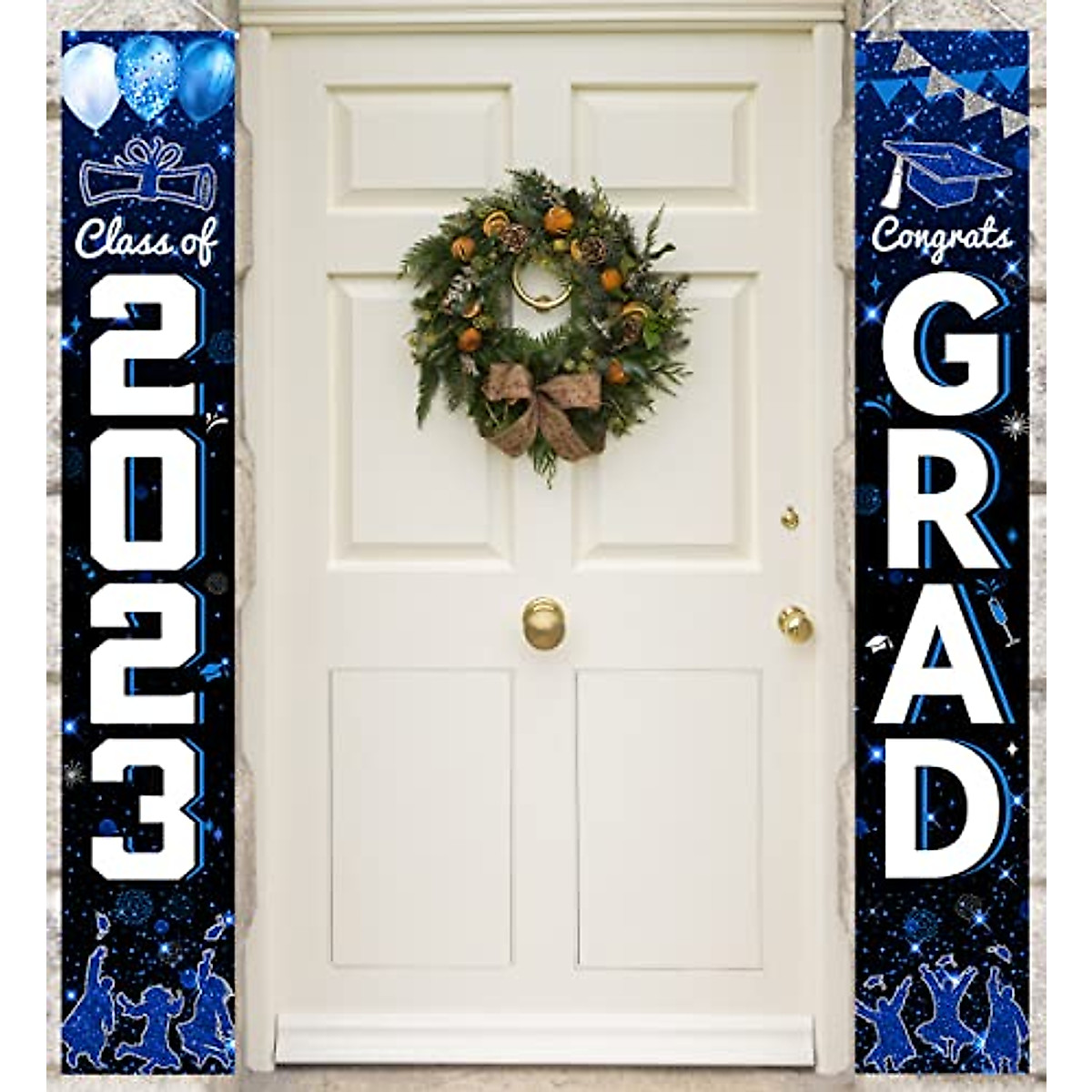 2023 Graduation Decorations-Class of 2023 Congrats Grad Porch Sign Banner,Door Hanging Welcome Banner for Blue Graduation Party Supplies