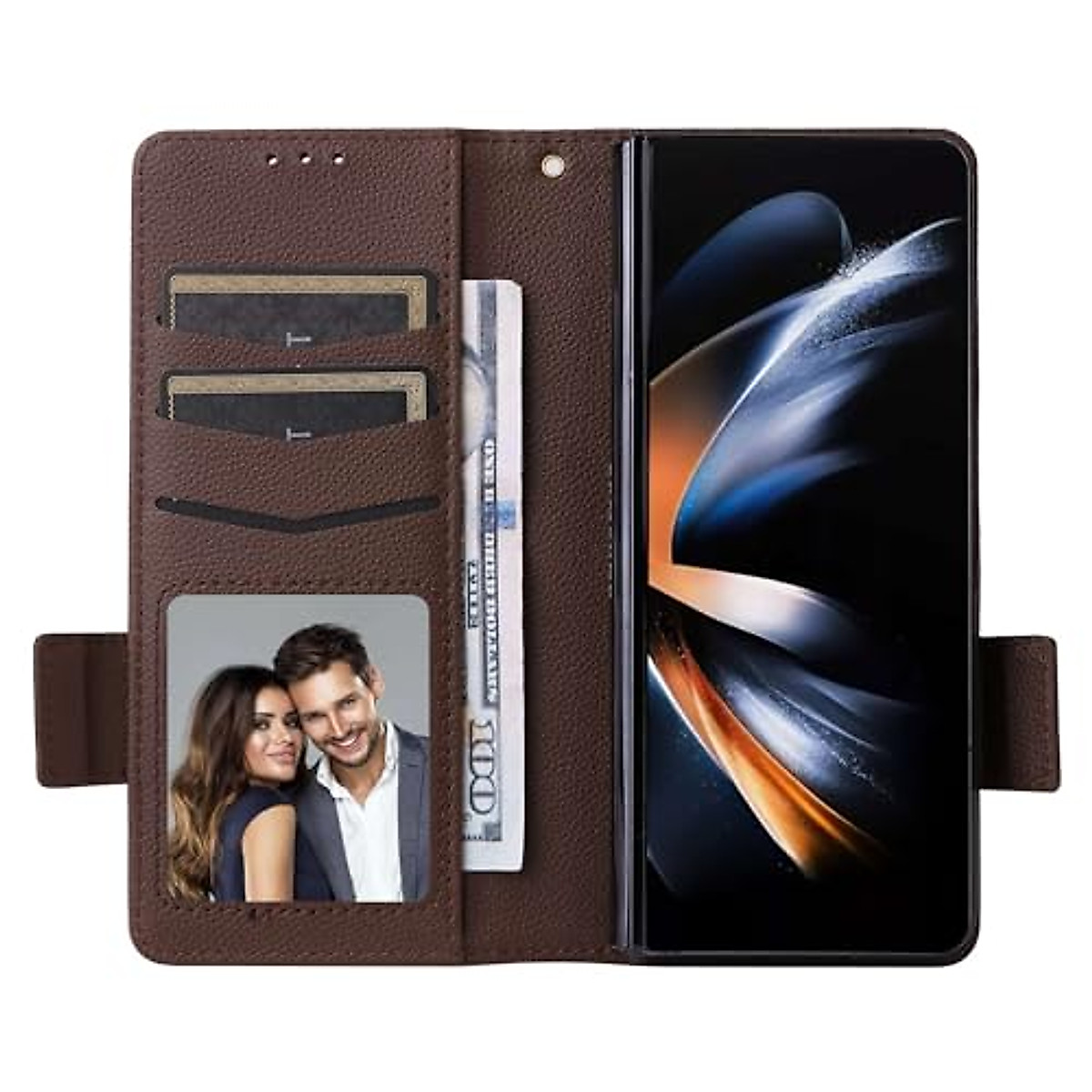 Case Compatible with Samsung Galaxy Z Fold 5,Leather Flip Case with Card Slot,Wallet Design,Standable Flip Case Brown