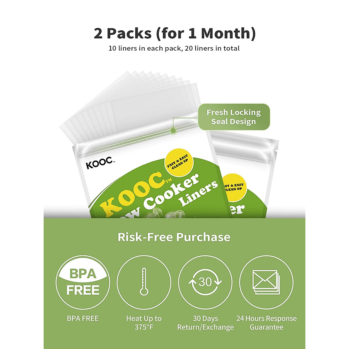 [NEW]KOOC Premium Slow Cooker Liners and Cooking Bags, Large Size Fits 4QT to 8.5QT Pot, 13"x21" (20 counts), Suitable for Oval & Round Pot, BPA Free