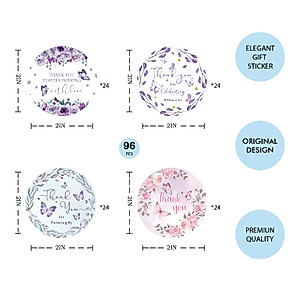 96pcs Purple Butterfly Round Stickers, Thank You for Fluttering by Stickers, Butterfly Birthday Stickers, Butterfly Thank You Stickers for Floral Themed Bridal Shower Party Favors