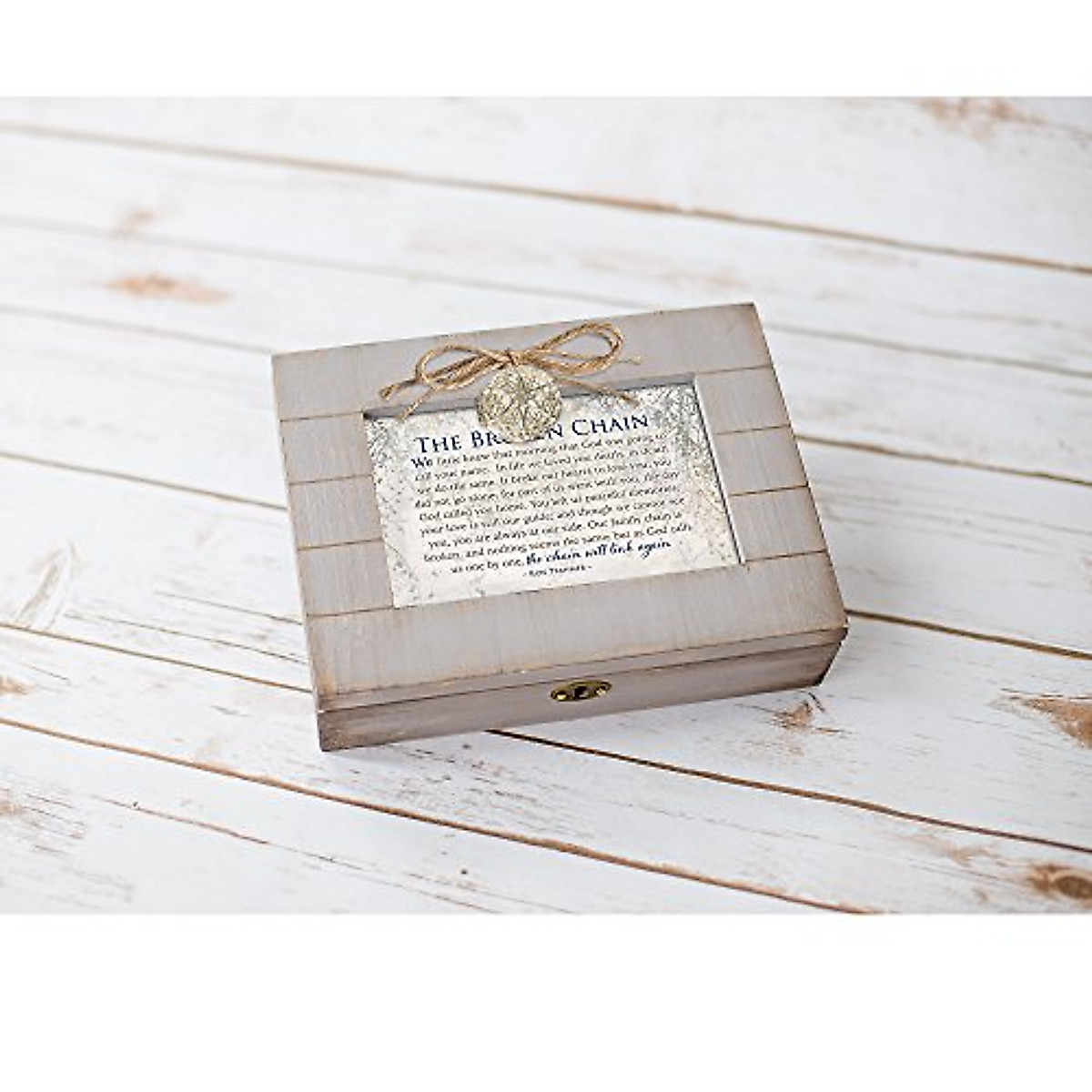 Cottage Garden Broken Chain Will Link Again Grey Distressed Locket Music Box Plays Amazing Grace