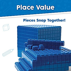 hand2mind Blue Plastic Interlox Connecting Base Ten Blocks Complete Set, Place Value Blocks, Counting Cubes for Kids Math, Math Manipulatives for Kids, Kindergarten Homeschool Supplies (Set of 322)