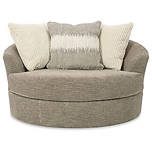 Signature Design by Ashley Creswell Transitional Round Upholstered Oversized Swivel Accent Chair, Gray
