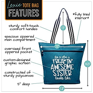 Sister Gifts - Gift from Sister, Brother - Cute Zippered Canvas Tote Bag with Pockets for Women, Little Sisters, Big Sister