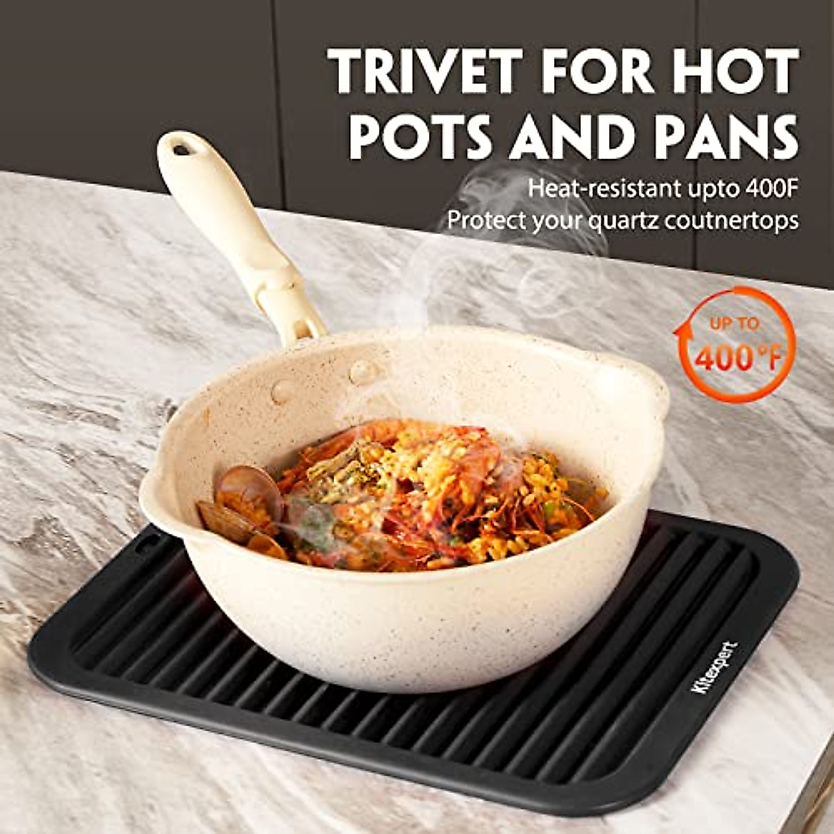 Silicone Trivets for Hot Dishes & Hot Pots and Pans -KITEXPERT Thick Hot Pads for Kitchen - Versatile Pot Holders & Heat Resistant Mats for Countertop - 2 Pack (Black)