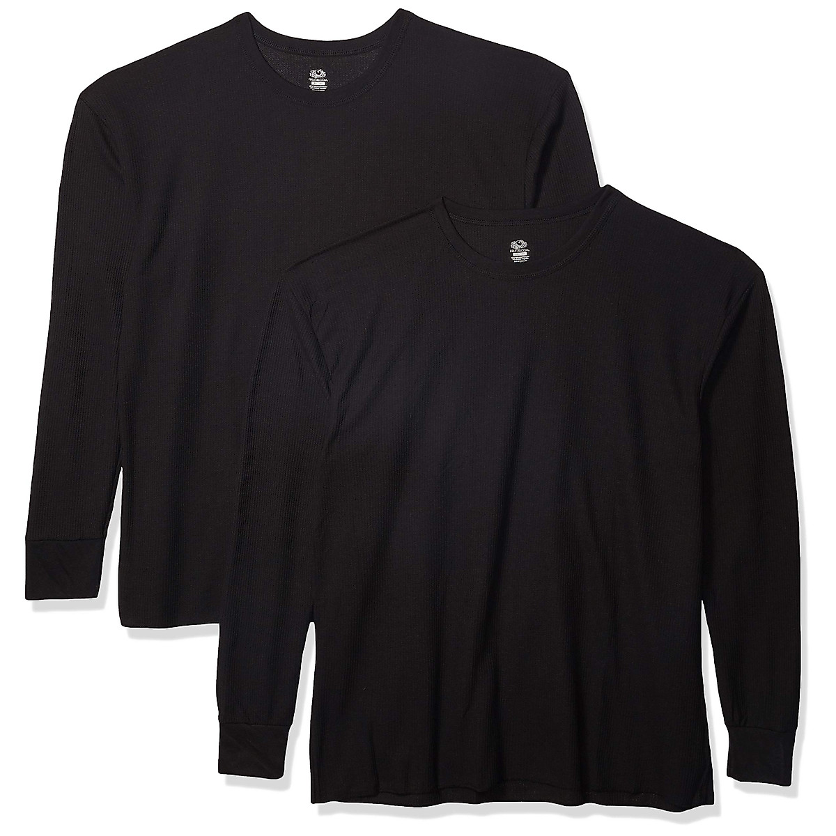Fruit of the Loom Men's Classic Midweight Waffle Thermal Underwear Crew Top (1 & 2 Packs), Black/Black, X-Large Classic Midweight Waffle Thermal Underwear Crew Top, Black/Black (2-Pack), X-Large