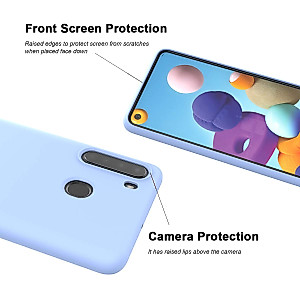 Weycolor for Samsung Galaxy A21 Case, with Tempered Glass Screen Protector [2 Pack], Liquid Silicone Slim Soft TPU Fit Drop Protection Phone Case (Purple)