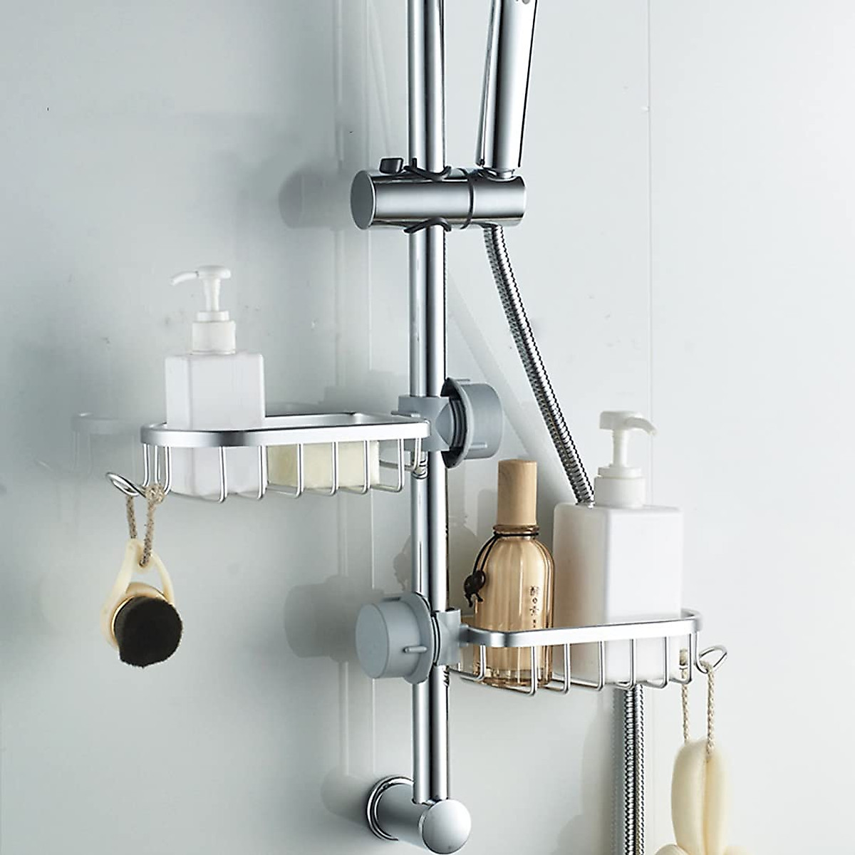 DBlosp Sponge Holder Faucet Kitchen Sink Organizer,Sink Sponge Holder,Aluminium Detachable Storage Rack for Kitchen Sinks and Bathroom Organization Silver