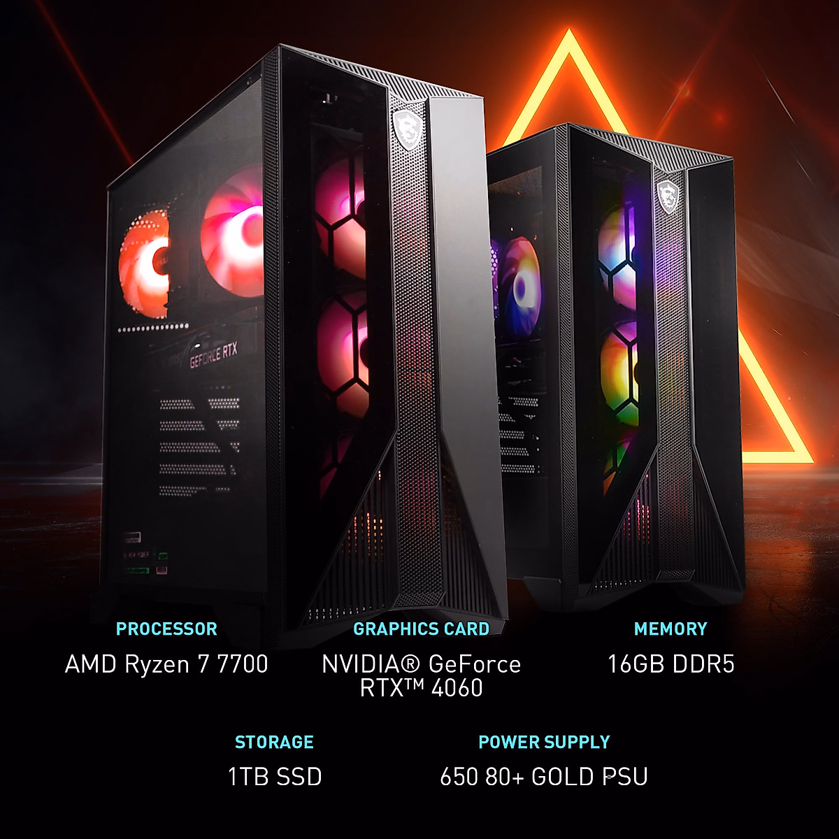 MSI Aegis ZS Gaming Desktop, AMD Ryzen 7 7700, GeForce RTX 4060, 16GB RAM, 1TB SSD, RGB Fan Cooling, Wi-Fi 6E, Keyboard & Mouse Included, DIY Friendly, Windows 11 Home-Adv: 7NUC-607US