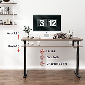 ALFABC Standing Desk 48 x 30 Inch Electric Sit Stand Desk Height Adjustable Stand Up Desk for Home Office, Computer Workstation Office Desk with Whole Board (Black Frame + Walnut Tabletop)