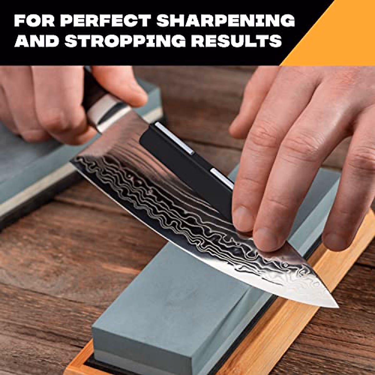 Premium Knife Sharpening Stone Set – 400/1000 and 3000/8000-Grit Professional, Whetstone Set Includes Flattening Stone, Bamboo Base, Leather Strop, Honing Guide, Angle tool and Abrasive Compound