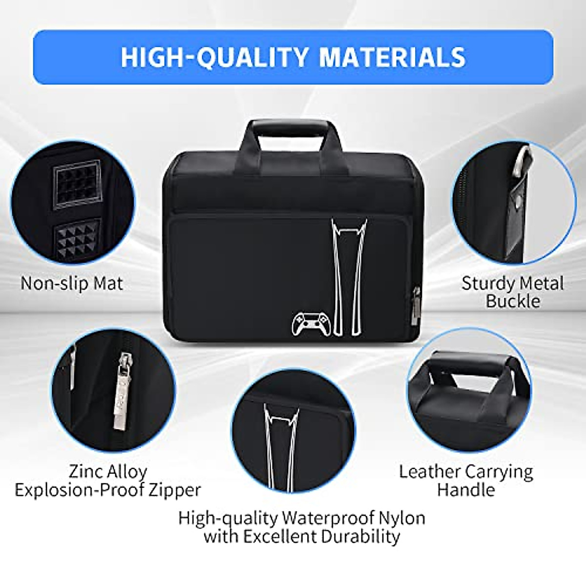 G-STORY Carrying Case Travel Bag, Storage Bag Compatible with PS5 Disc and Digital Edition with Shockproof Compartments, Included Silicone Cover Skin Protector