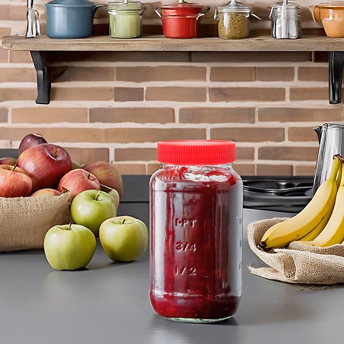 JARMING COLLECTIONS Glass Regular Mouth 24 oz Mason Jars with Lids & Bands - BPA Free Plastic Storage Lids - Made in USA - 24oz Mason Jars Regular Mouth 24 oz with Lids - Set of 2