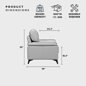Lexicon Leather Couch, Modern Couch Sofa, Top Grain Leather Sofa, Oversized Sofa for Living Room, Bedroom, Office, Apartment, 3-Seater Couches, Silver Gray
