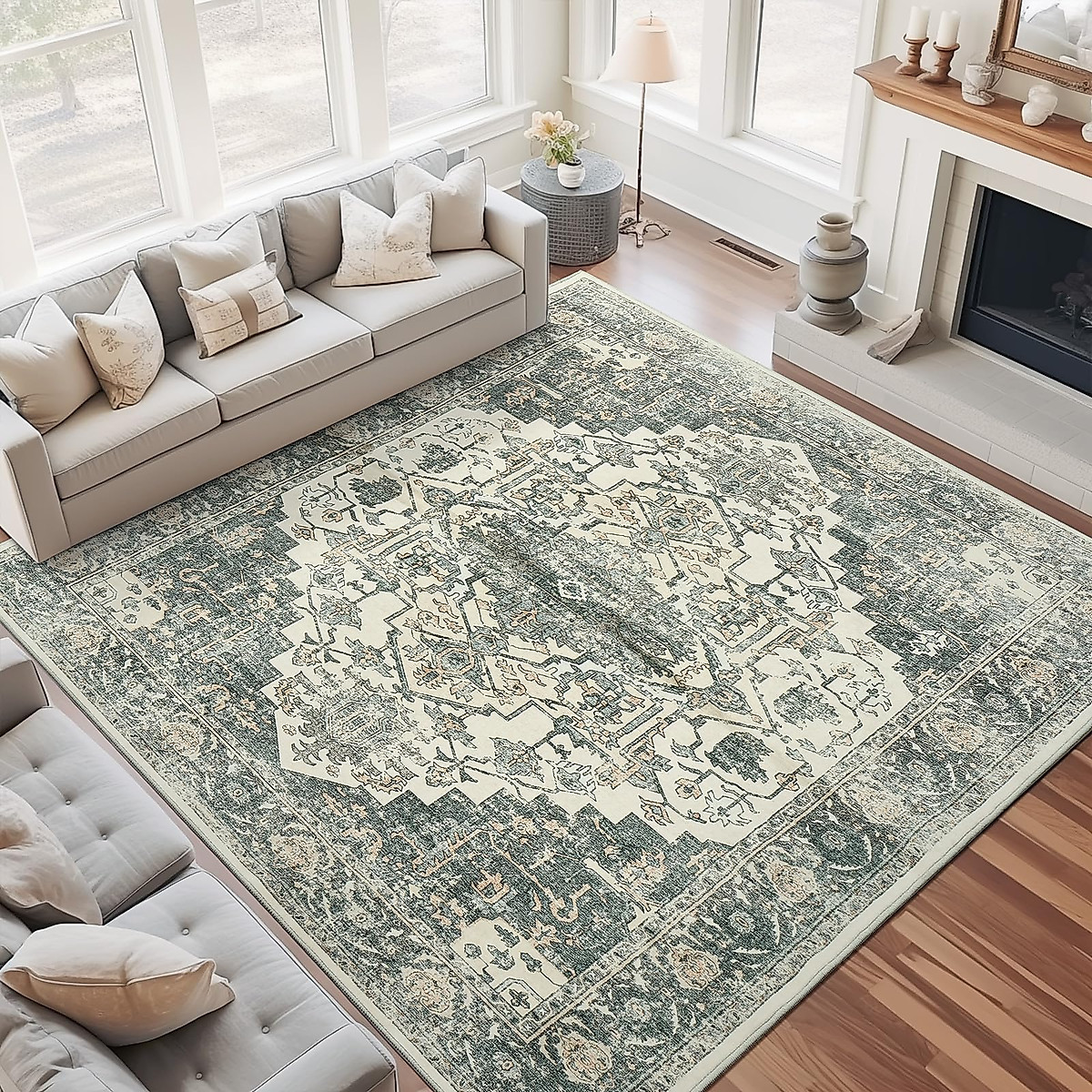 xilixili 8x10 Washable Area Rugs for Living Room - Soft Non-Slip Machine Washable Low Pile Rugs, Large Stain Resistant Home Decor Carpets for Bedroom,Living Room,Dining Room (Blue,8x10)