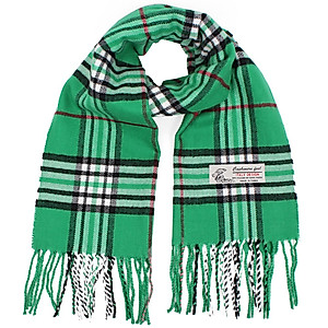TZ Promise Plaid Cashmere Feel Classic Soft Luxurious Winter Scarf For Men Women (Green)