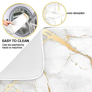White Gold Marble Texture Dish Drying Mat for Kitchen Counter Absorbent Non-slip Heat Resistant Drainer Mats Reversible Dish Drying Pad Coffee Bar Kitchen Accessories, 18x24 Inch